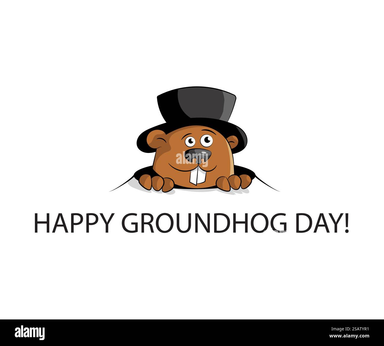 Happy groundhog day. marmot in hat look from hole. Flat design. Vector ...