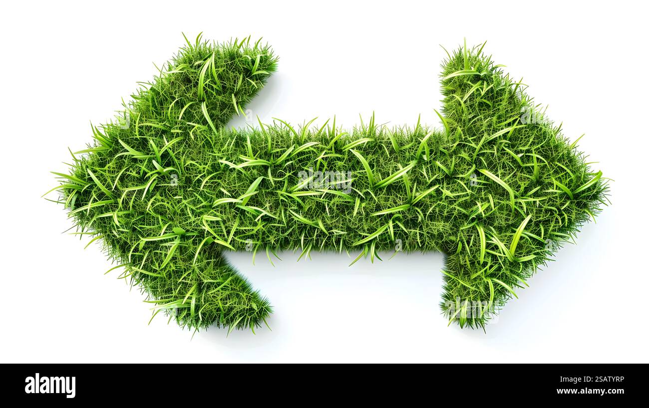 This image depicts a stylized arrow icon made entirely of lush,verdant ...