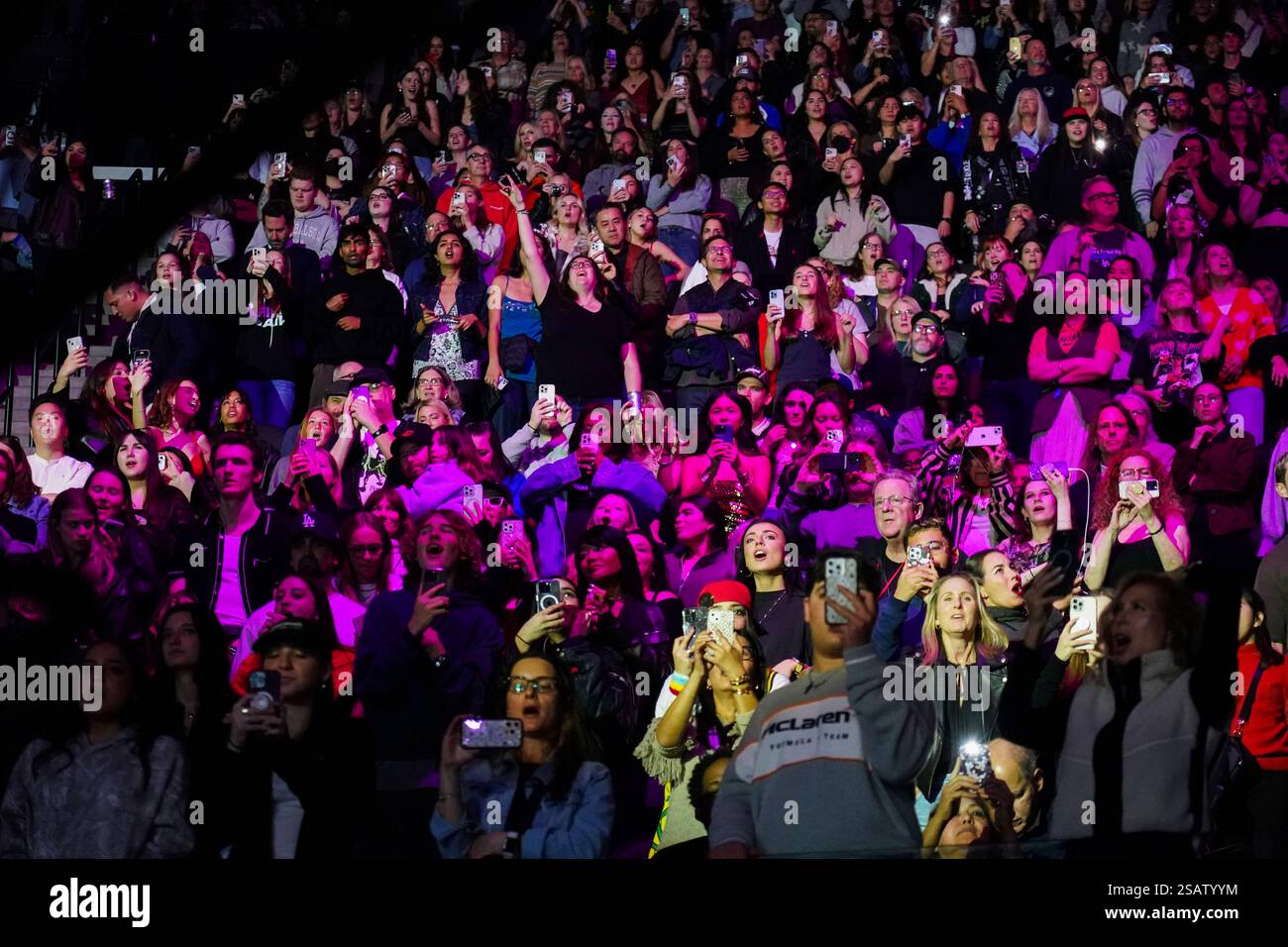 Audience members watch Katy Perry perform during the FireAid benefit concert on Thursday, Jan ...