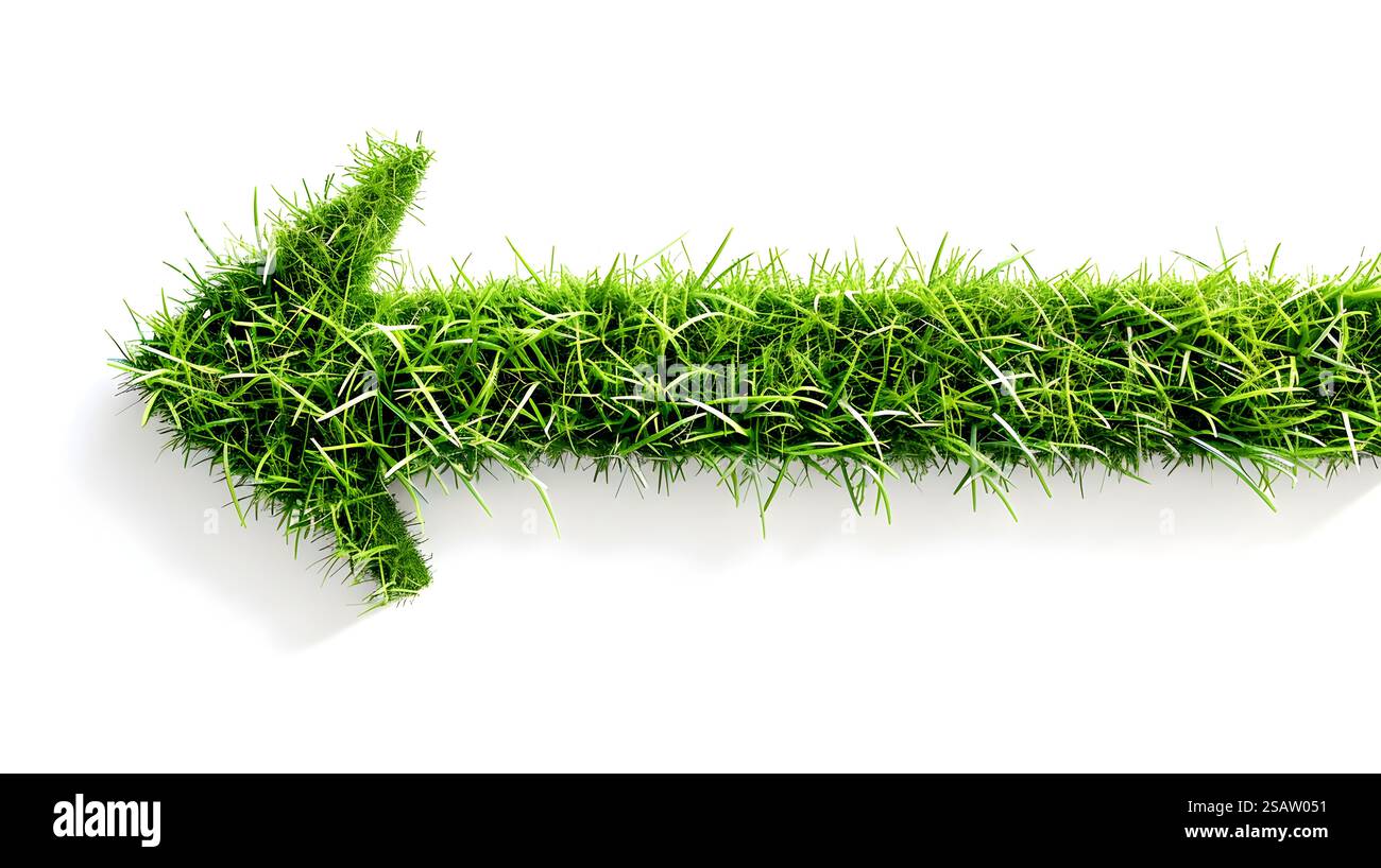 A vivid green grass arrow icon on a clean white background,symbolizing ...