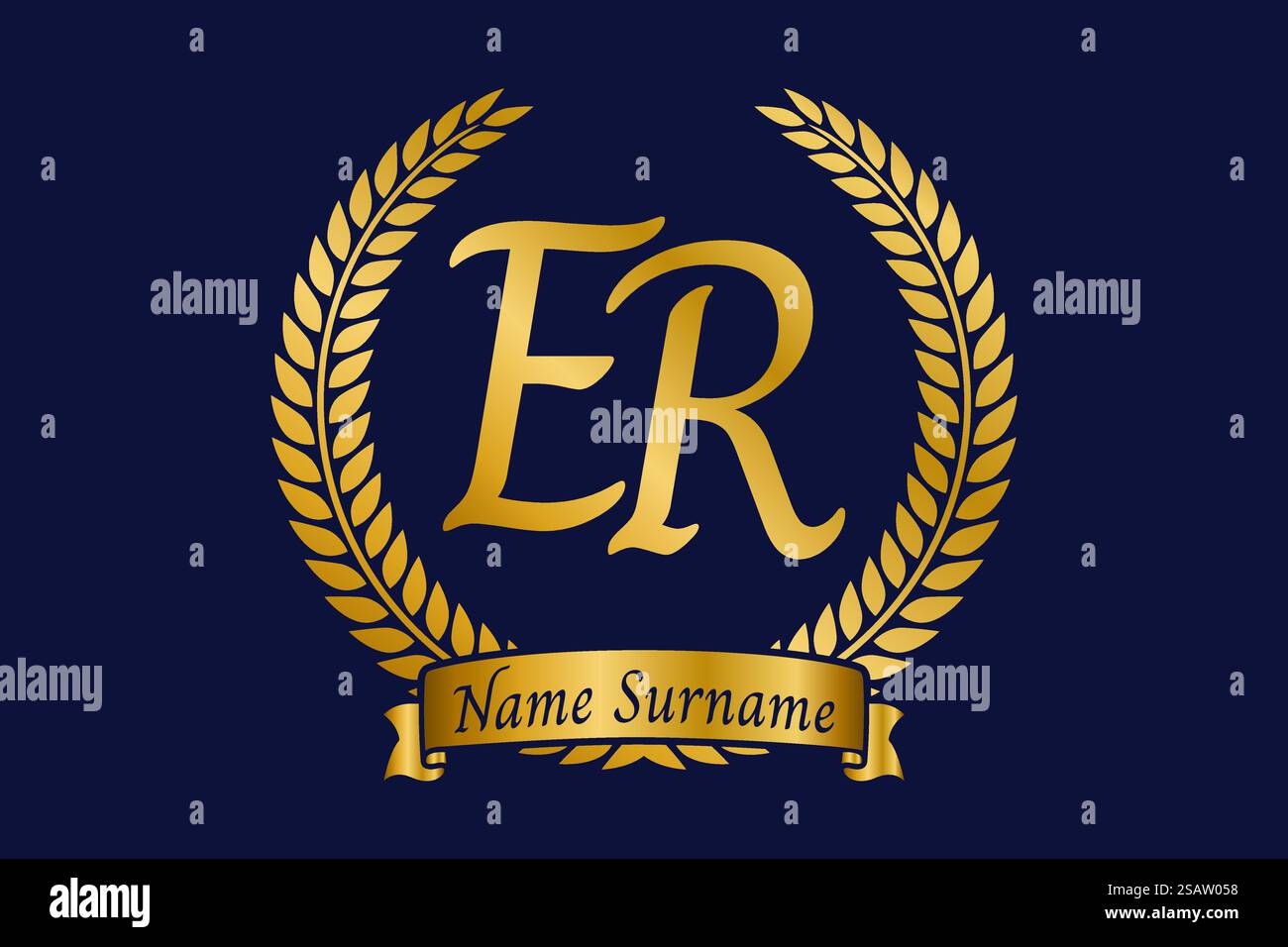 Initial letter E and R, ER monogram logo design with laurel wreath ...