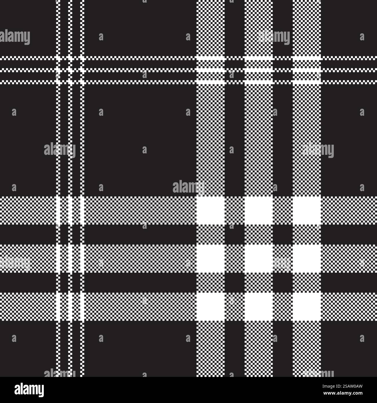 Black and white check pixel square fabric texture seamless pattern ...