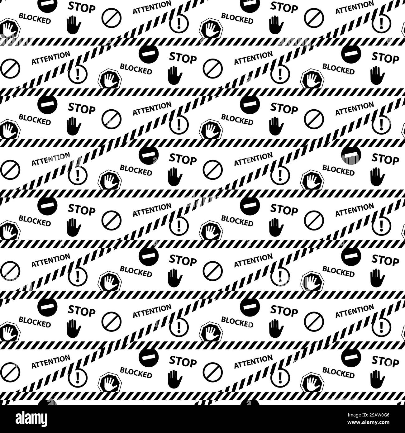 Stop blocked attention danger black white seamless pattern. Vector ...