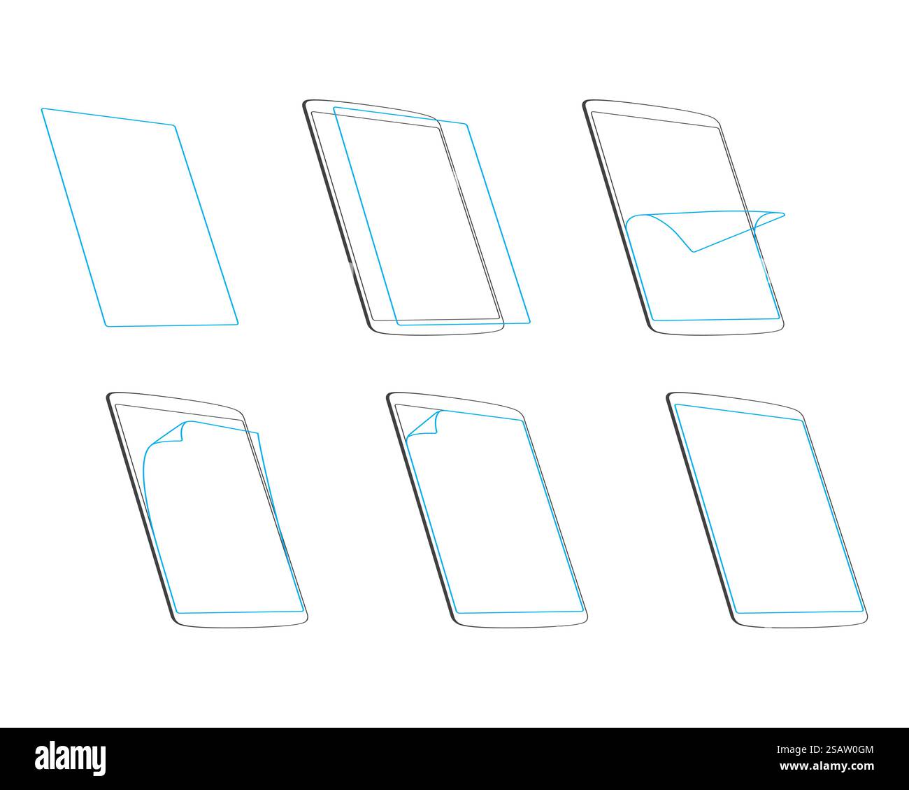 Set apply screen protector outline contour icons outline vector ...