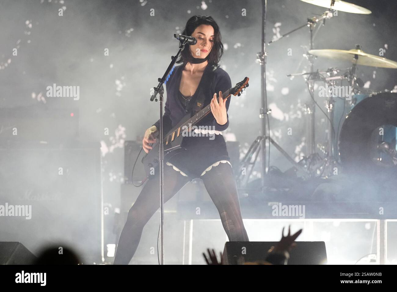 St. Vincent performs with Nirvana during the FireAid benefit concert on ...