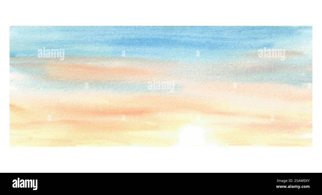 Sunset or sunrise sky watercolor background. Hand drawn realistic ...