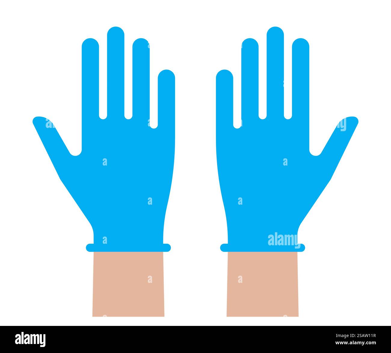 Hands putting on medical latex gloves icon. Symbol of protection against viruses. Vector ...