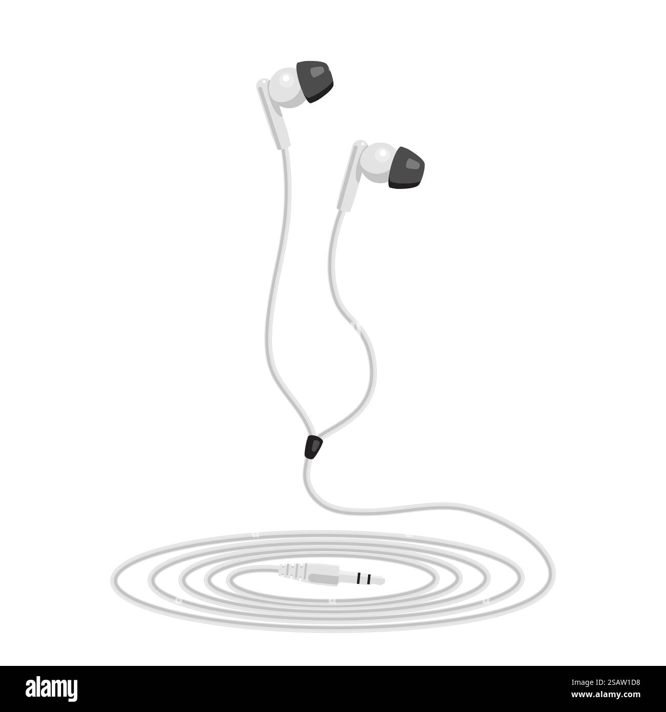 White wired headphones. Vector illustration.. White wired headphones ...