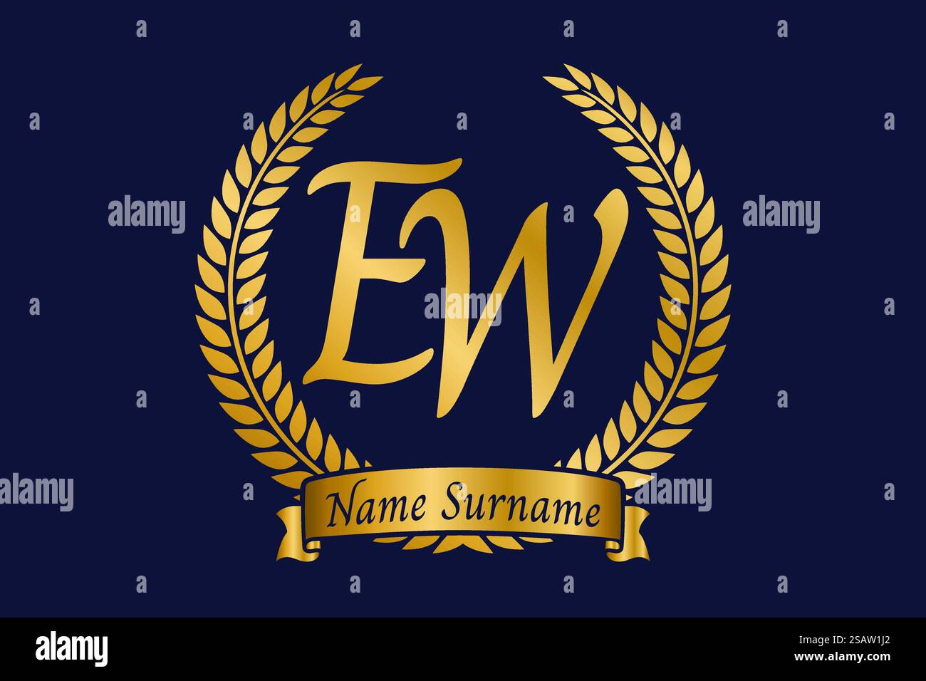 Initial letter E and W, EW monogram logo design with laurel wreath ...