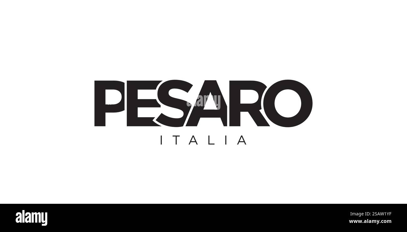 Pesaro in the Italia emblem for print and web. Design features geometric style, vector ...