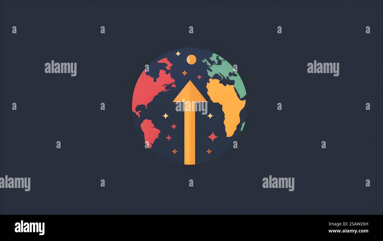 This striking image depicts a stylized globe with an upward-pointing ...