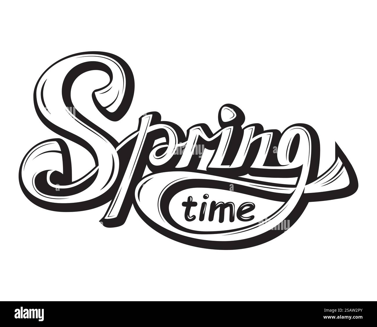 Lettering springtime come glossy black white text. Vector illustration ...
