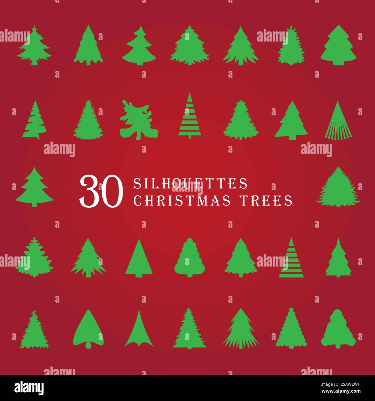 30 silhouettes of Christmas trees. vector illustration. 30 silhouettes ...