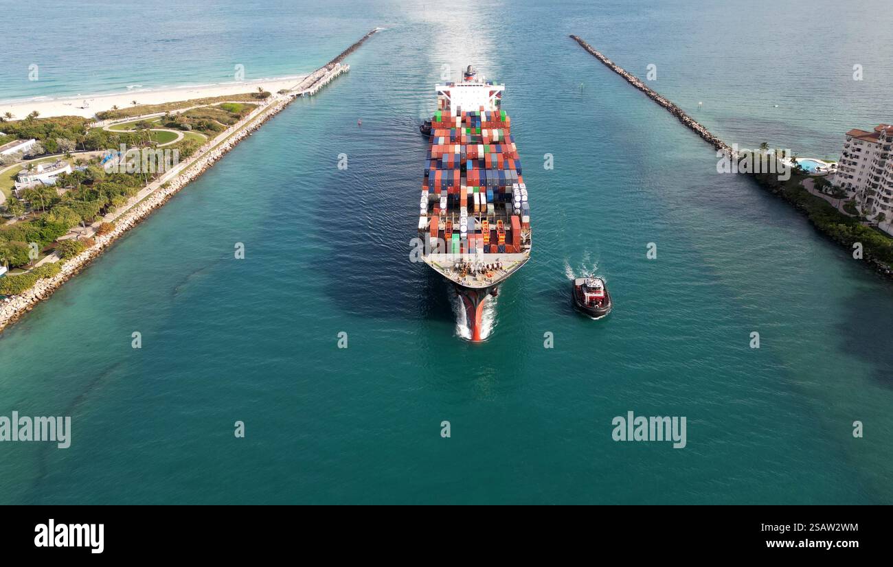 Container ship. Export and import. Cargo business. Port of Miami. Cargo ...