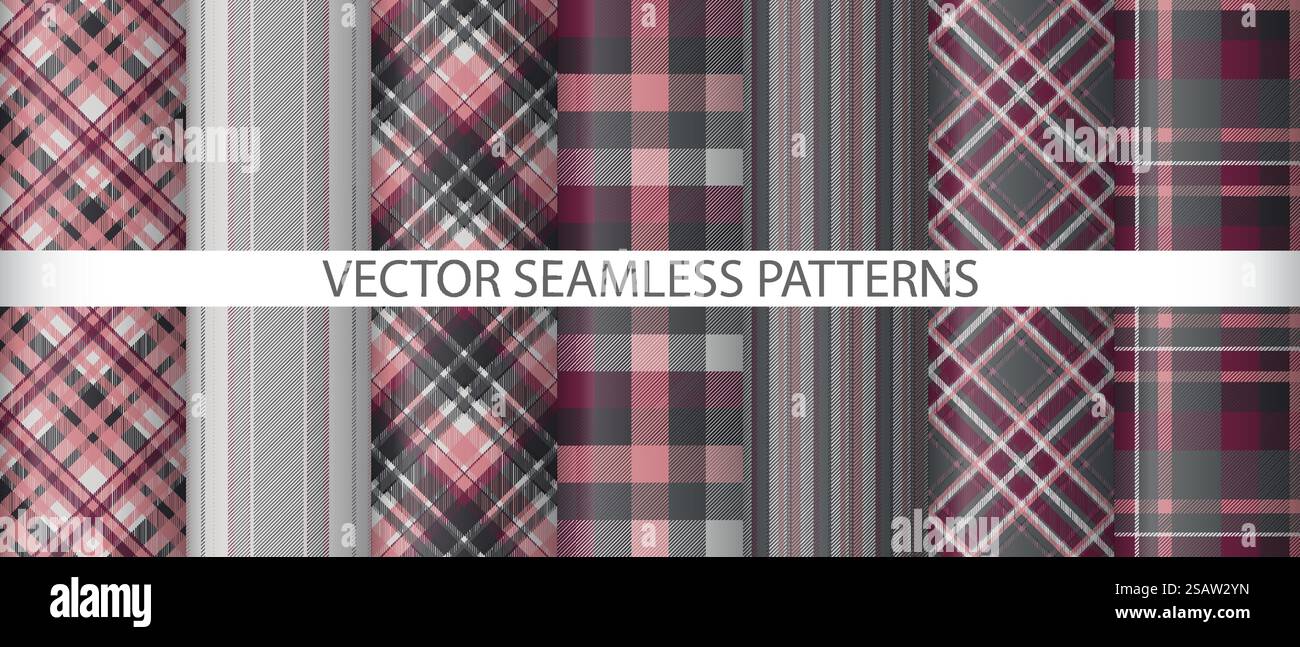 Set check fabric texture. Plaid vector seamless. Pattern tartan ...