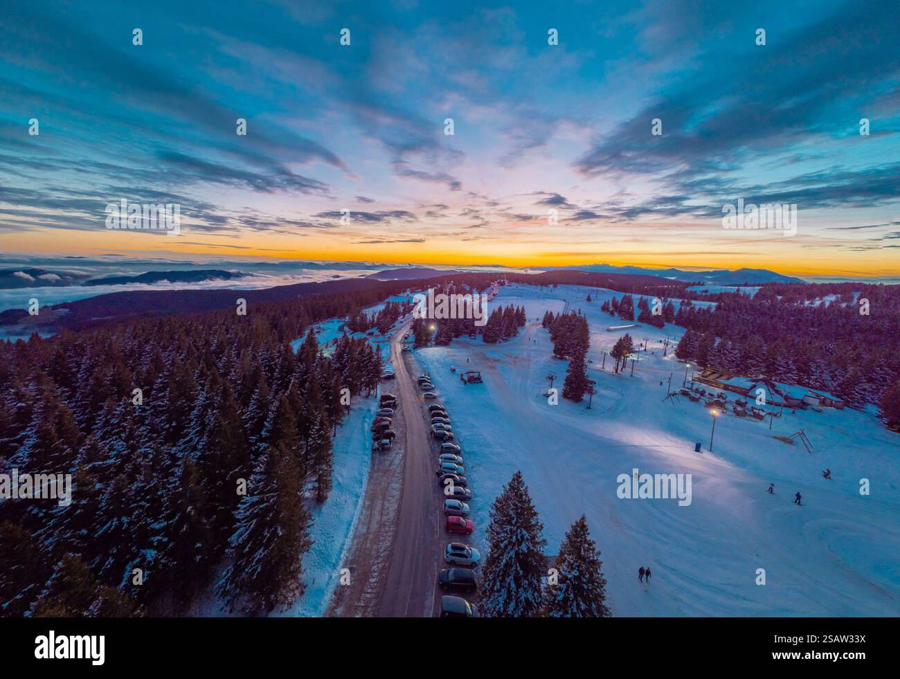 Epic drone panorama of Rogla ski resort in Pohorje region of Slovenia ...