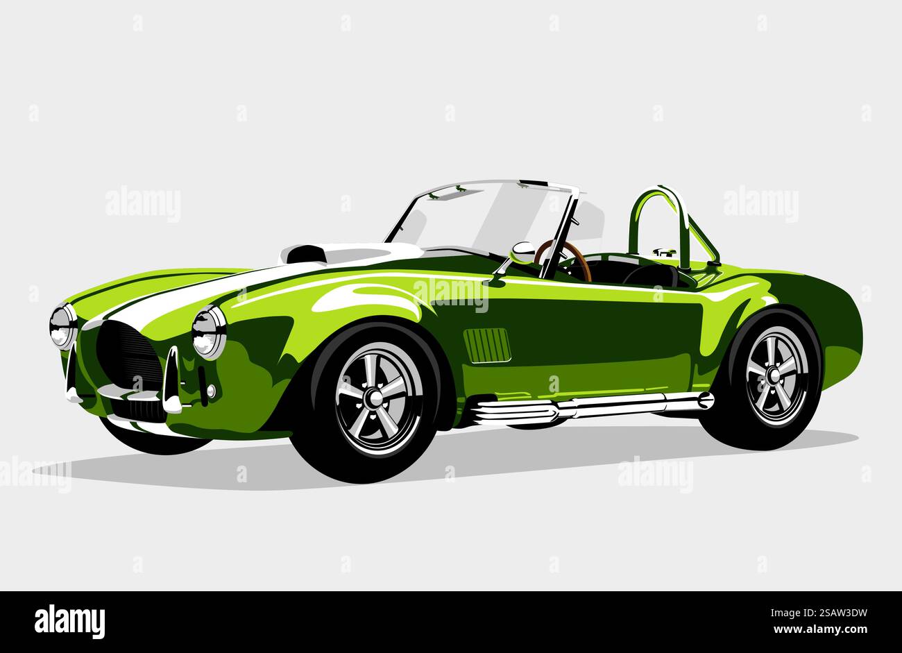 Classic sport green car AC Shelby Cobra Roadster, vector illustration ...