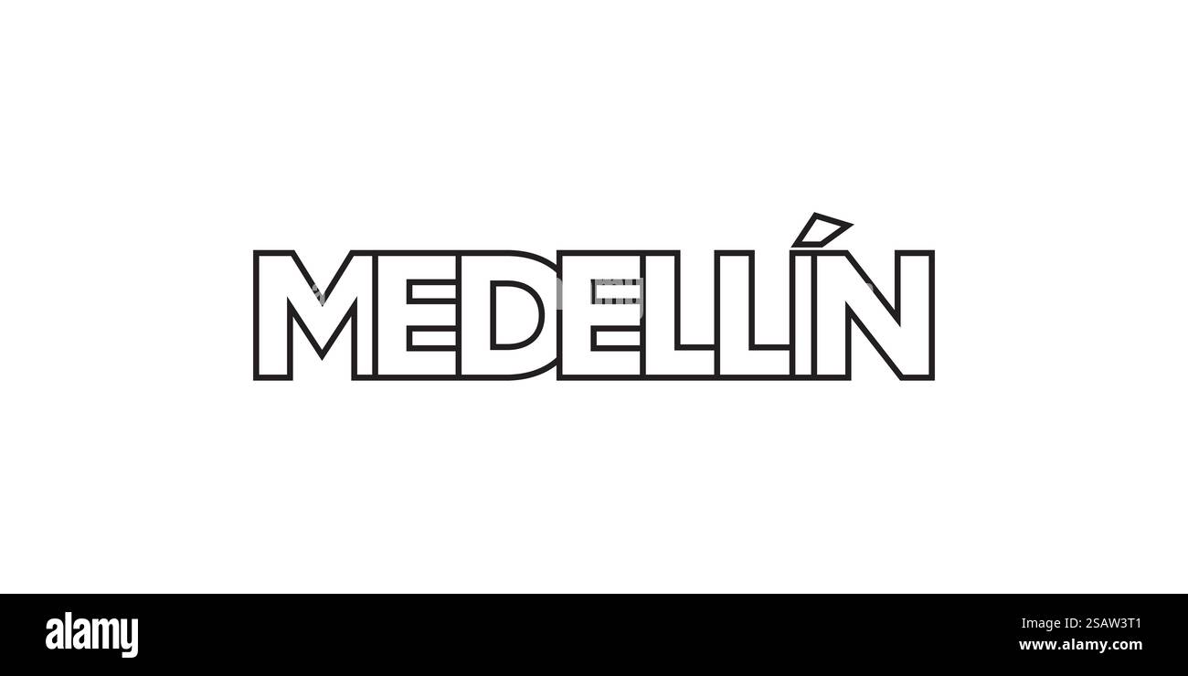 Medellin in the Colombia emblem for print and web. Design features geometric style, vector ...