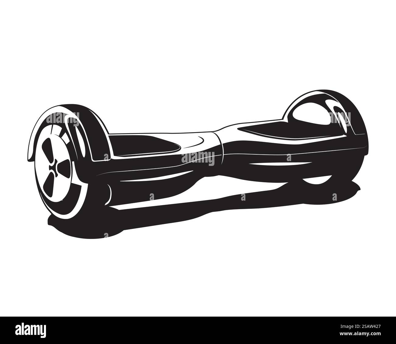 Electrical hoverboard or gyroboard black and white silhouette modern ...