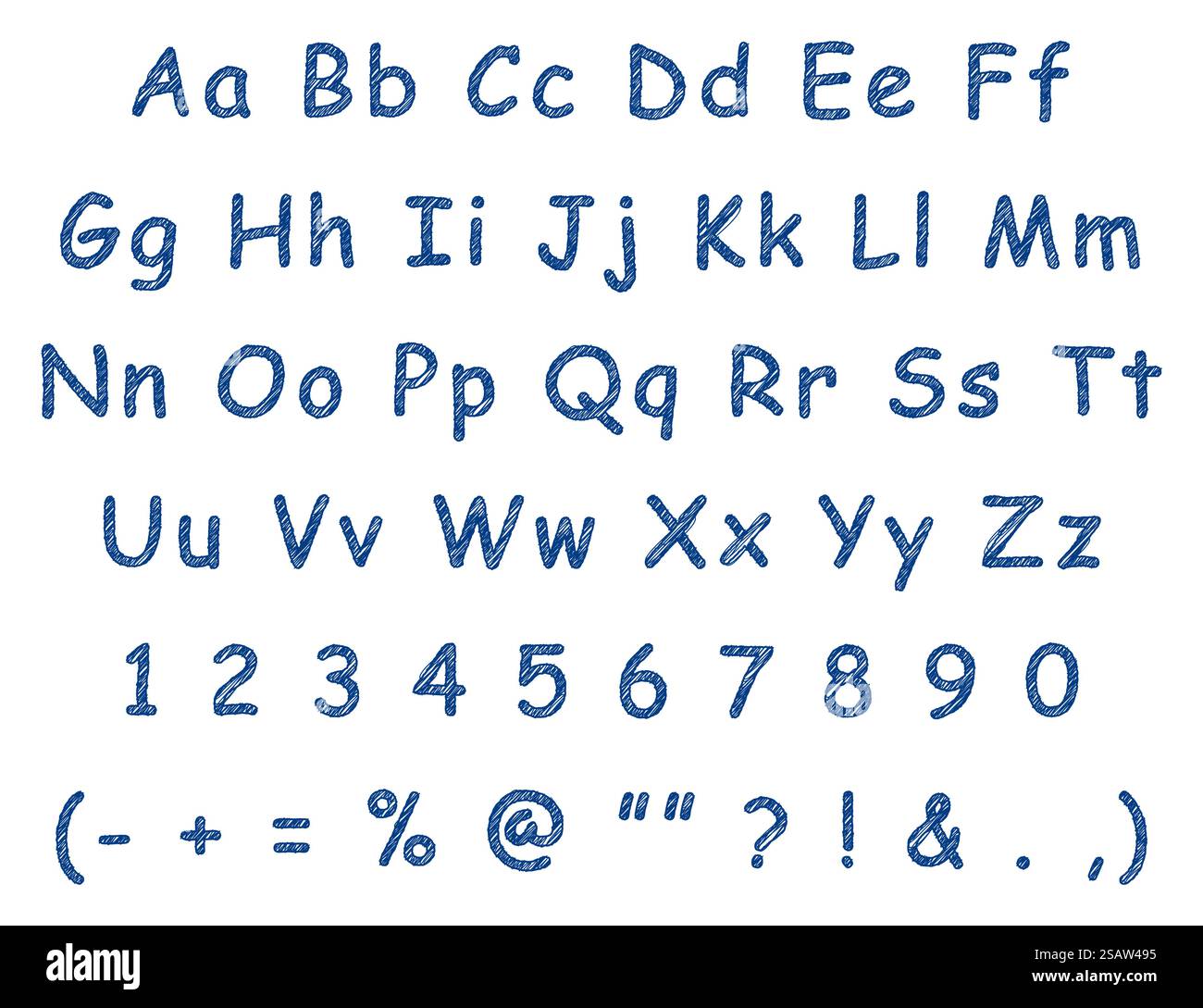 Handwritten letters english alphabet blue pen. Vector illustration ...