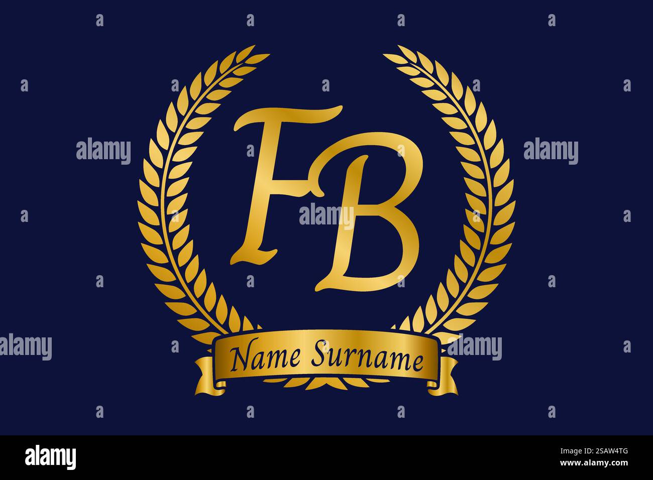 Initial letter F and B, FB monogram logo design with laurel wreath. Luxury golden emblem with ...