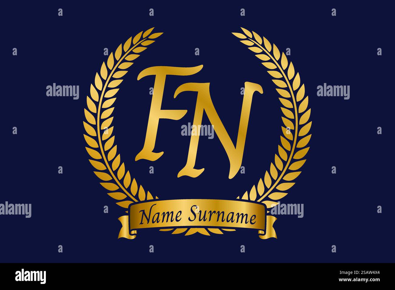 Initial letter F and N, FN monogram logo design with laurel wreath ...