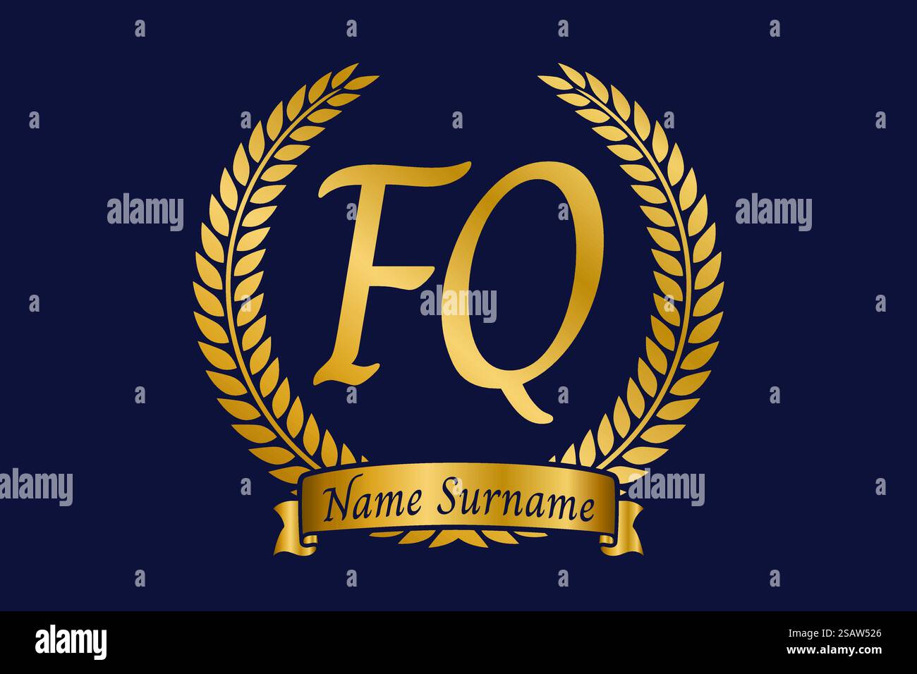 Initial letter F and Q, FQ monogram logo design with laurel wreath ...