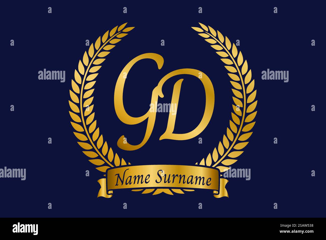 Initial letter G and D, GD monogram logo design with laurel wreath ...