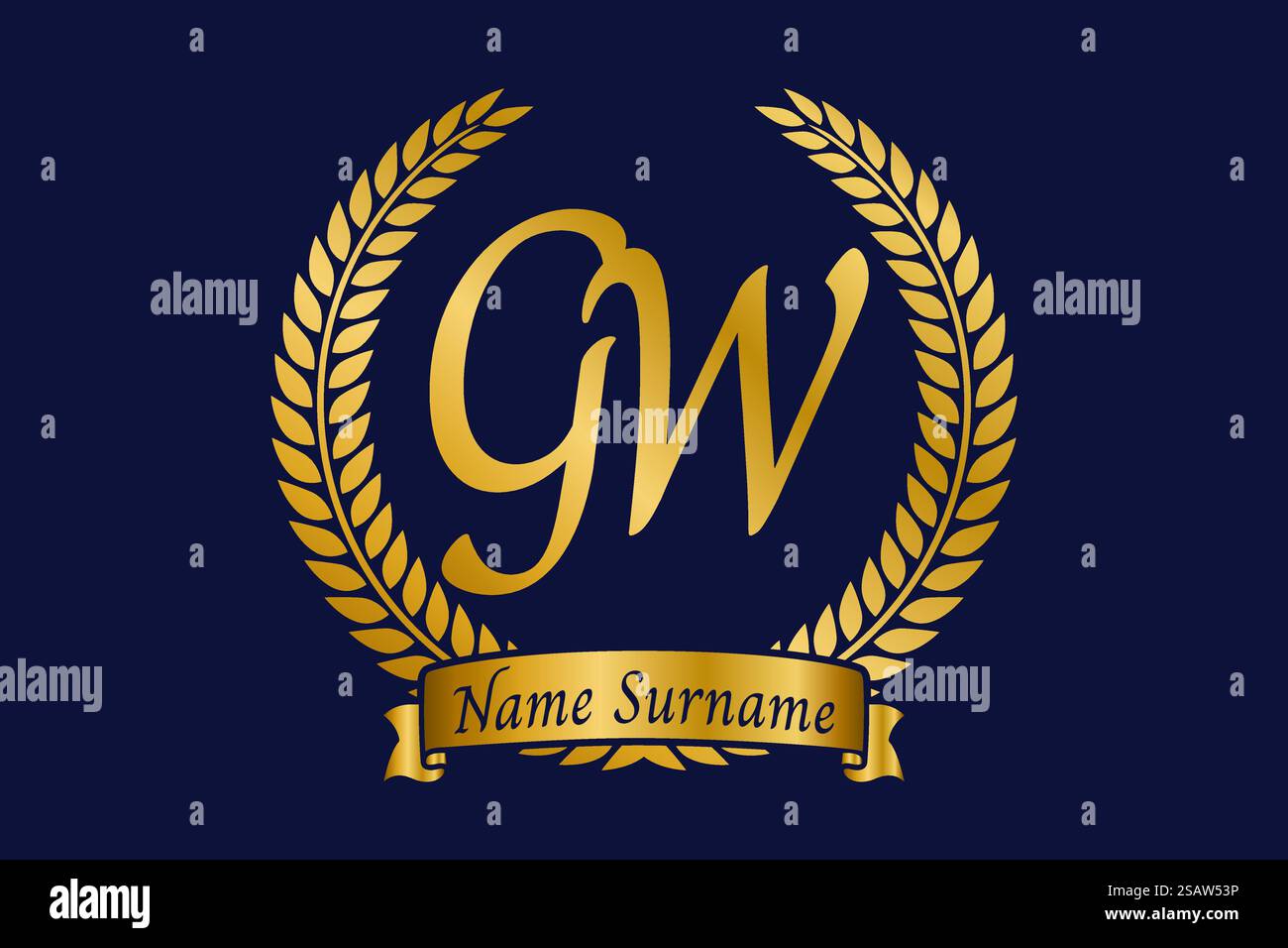 Initial letter G and W, GW monogram logo design with laurel wreath ...