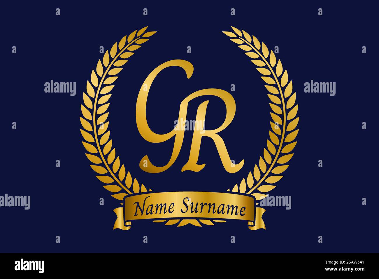 Initial letter G and R, GR monogram logo design with laurel wreath ...