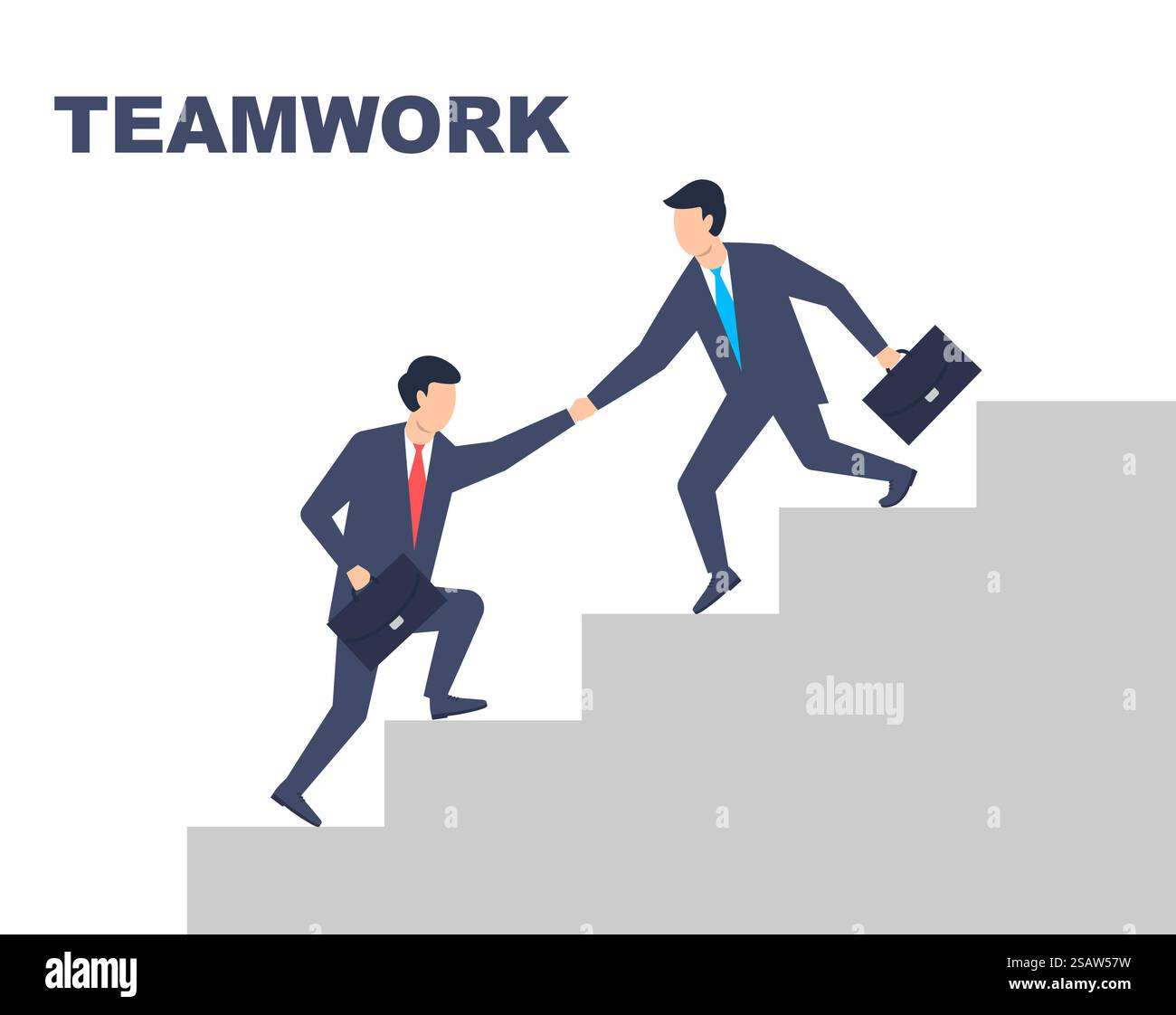 Teamwork. Men in suits help each other at work. Vector illustration ...