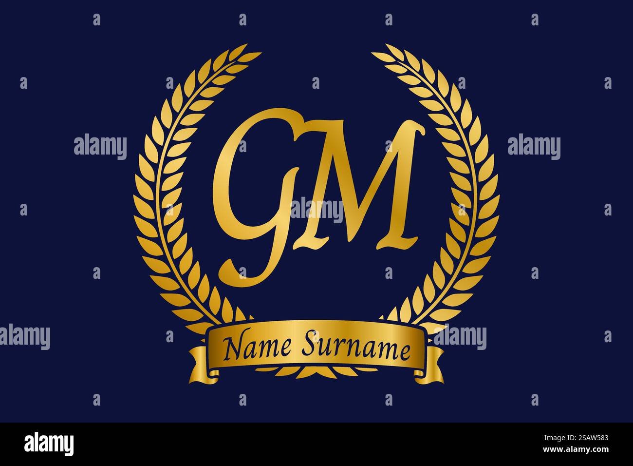 Initial letter G and M, GM monogram logo design with laurel wreath ...