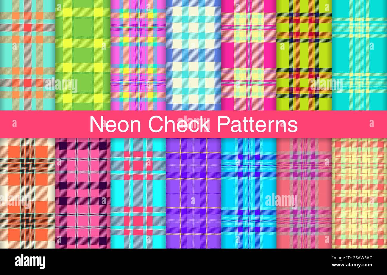Neon plaid collection, textile design, checkered fabric pattern for ...