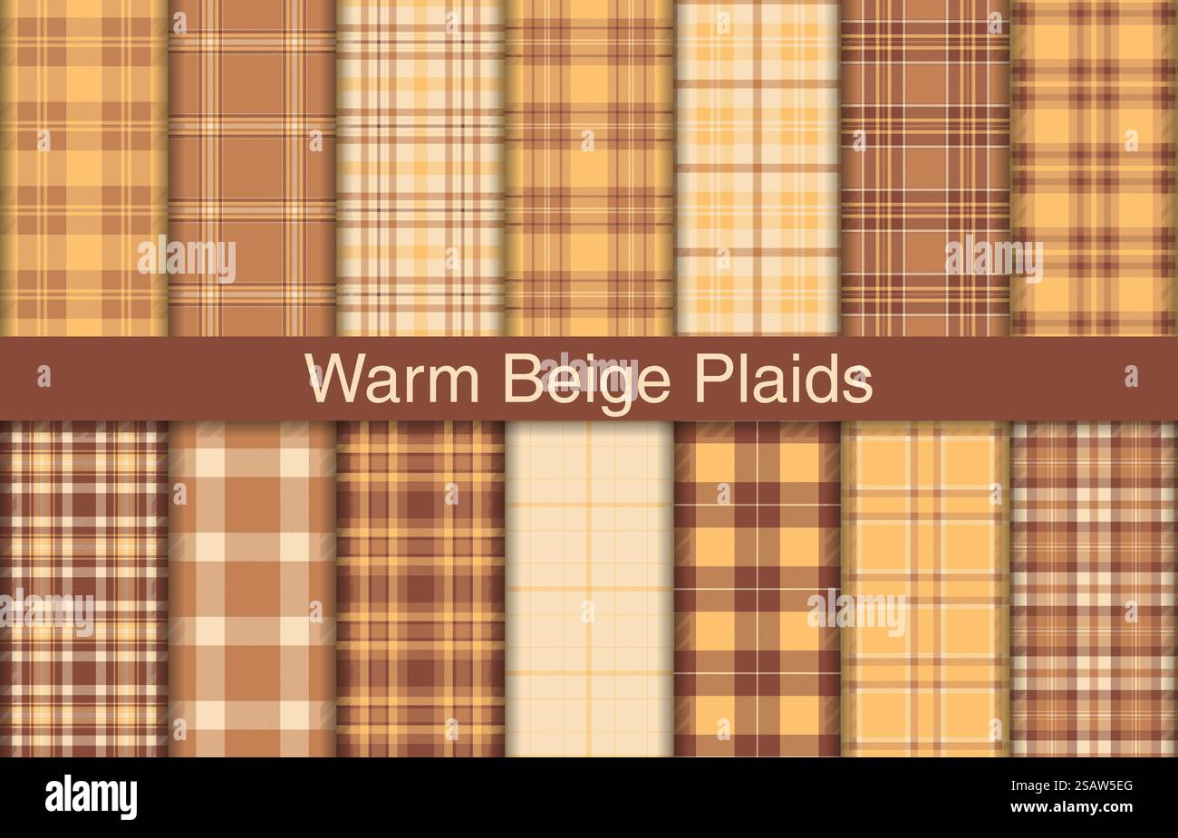 Warm beige plaid collection, textile design, checkered fabric pattern ...