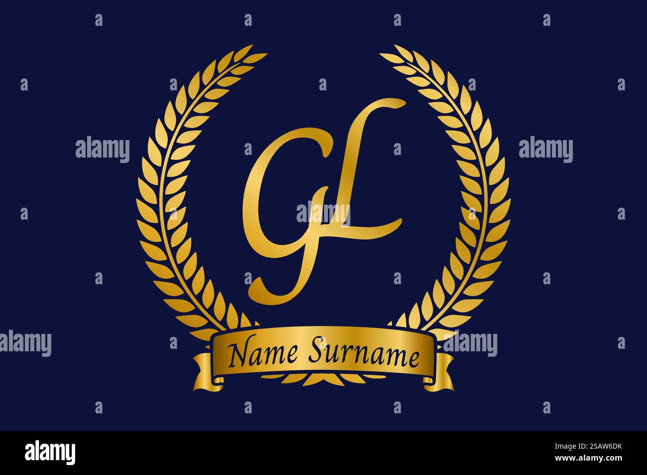 Initial letter G and L, GL monogram logo design with laurel wreath ...