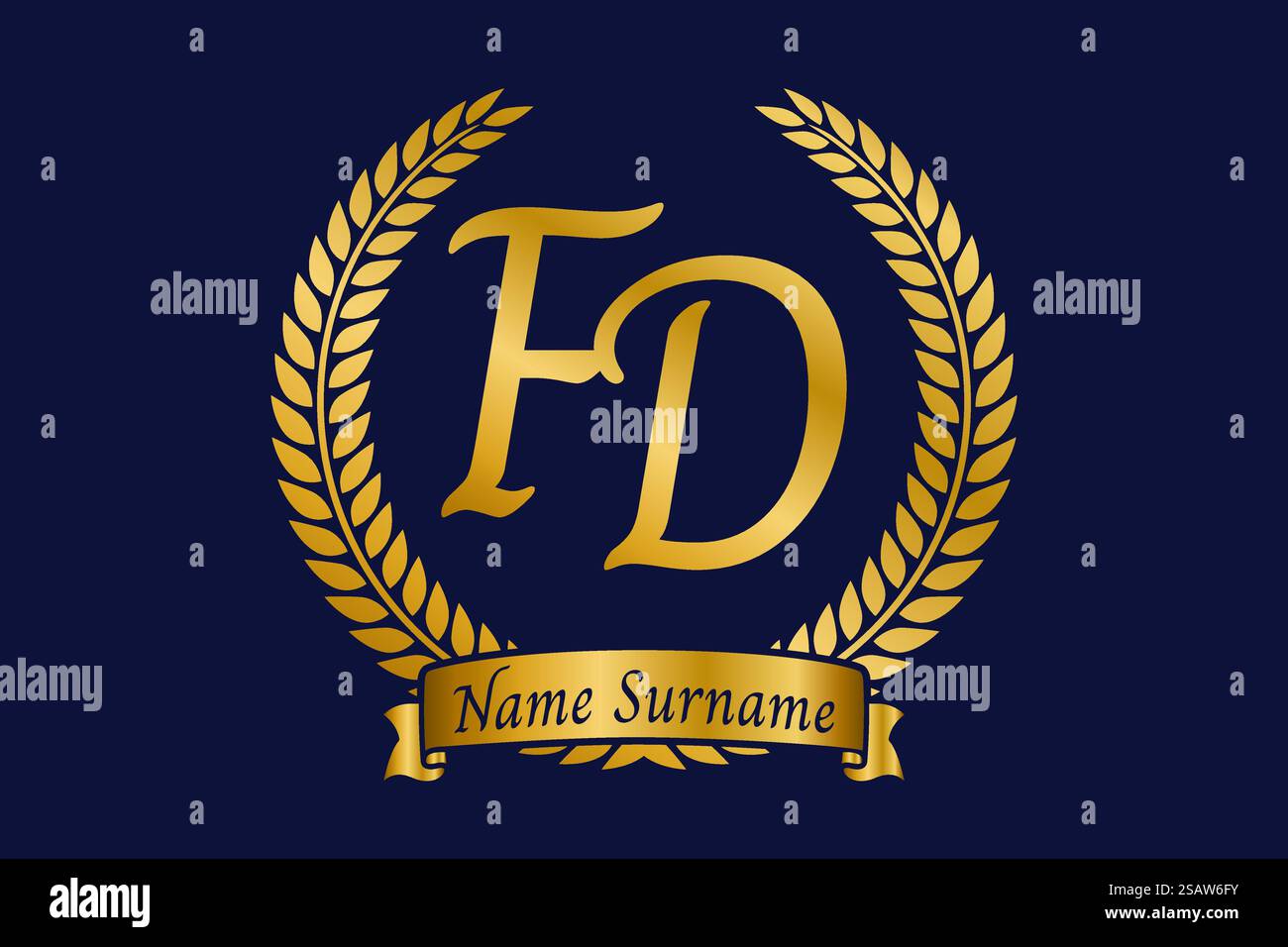 Initial letter F and D, FD monogram logo design with laurel wreath ...