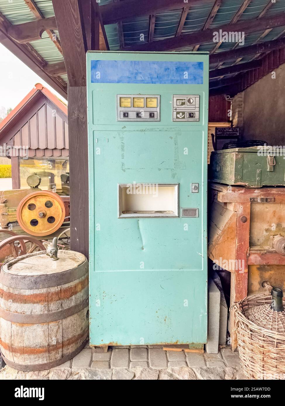 Vintage Soviet soda vending machine, abandoned outdoors, retro ...