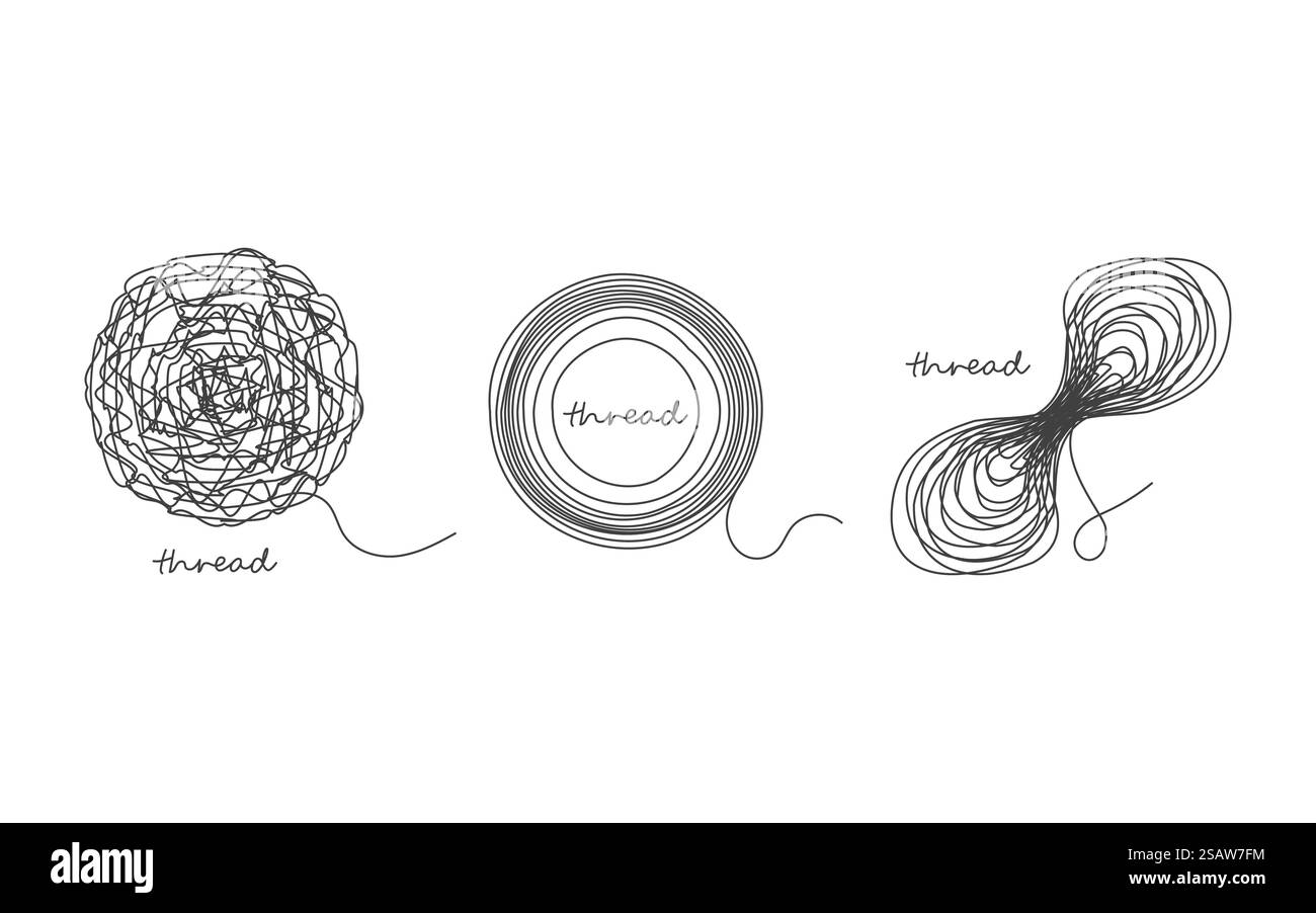 Thread ball and ravel icon set isolated on white. Vector illustration ...