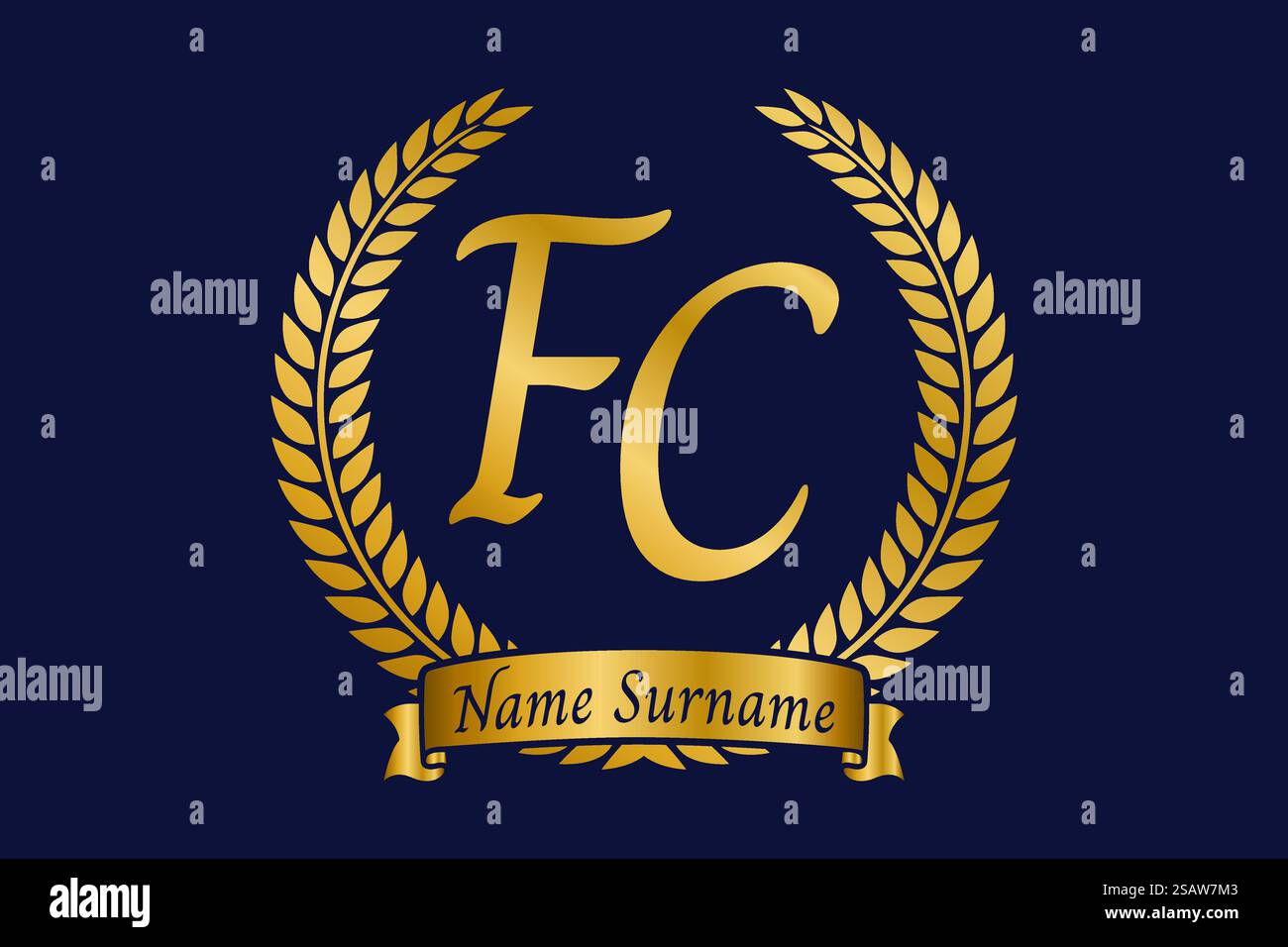 Initial letter F and C, FC monogram logo design with laurel wreath ...