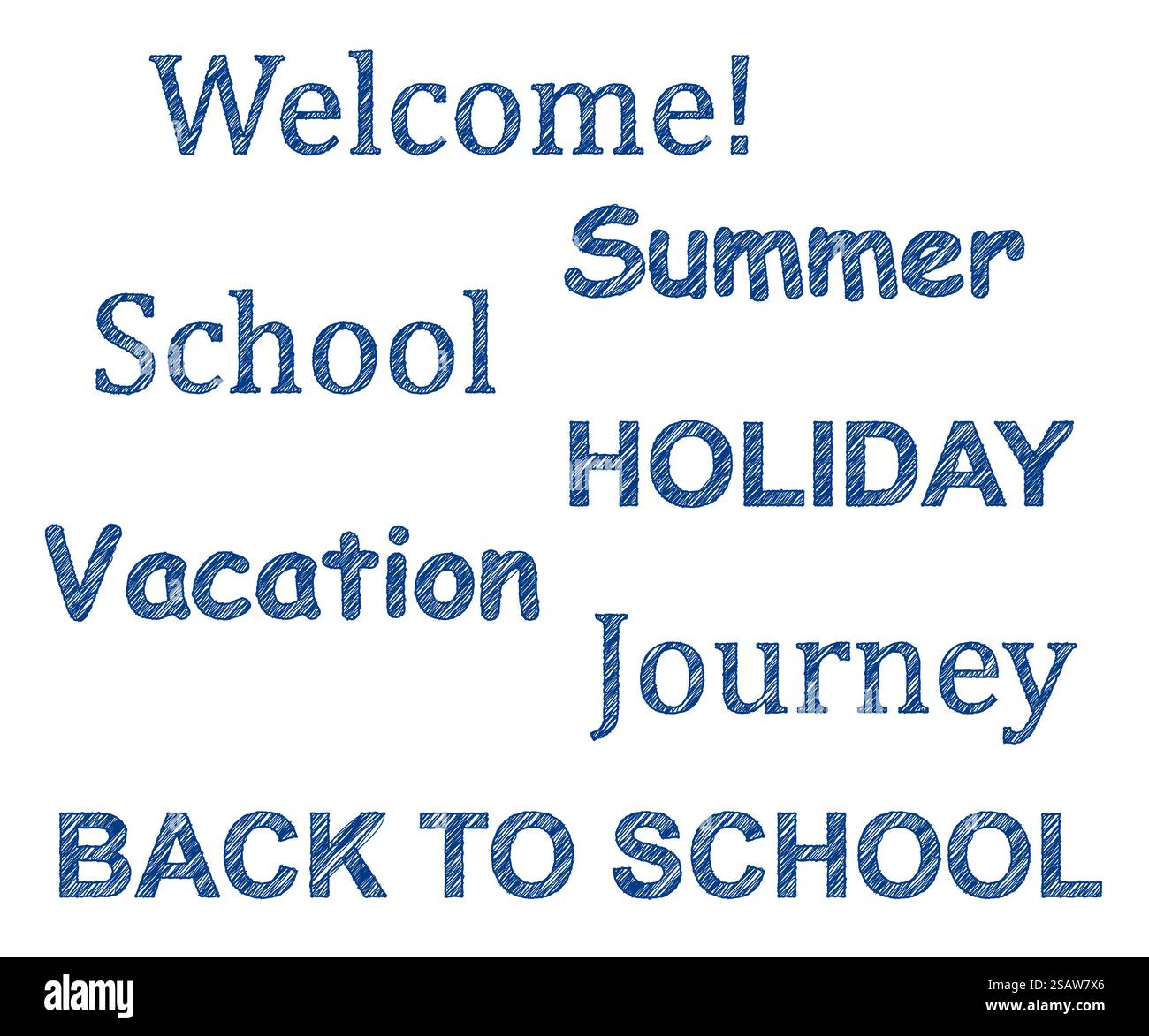 Words drawn by pen school vacation summer. Vector illustration.. Words ...