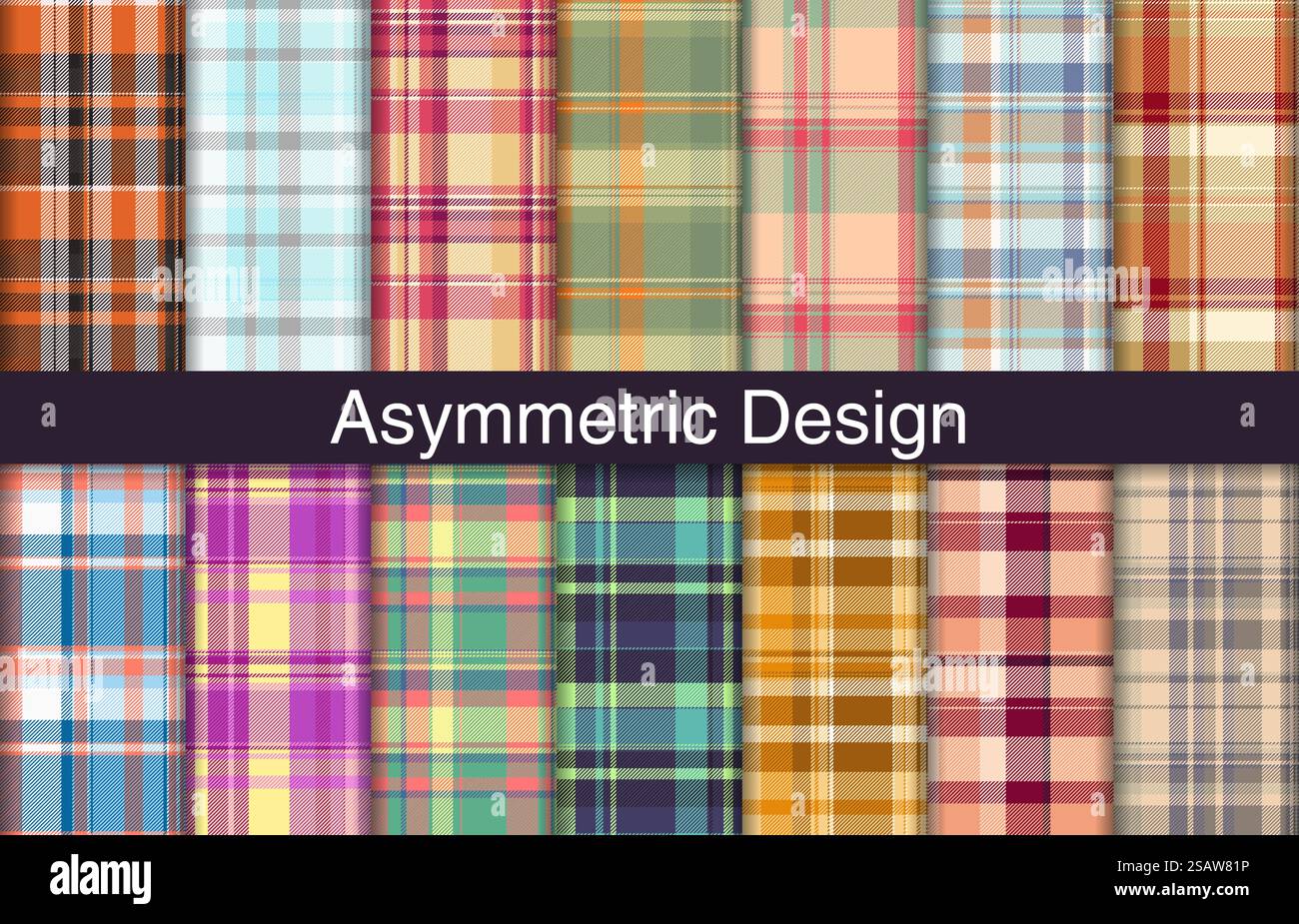 Asymmetrical plaid collection, textile design, checkered fabric pattern ...