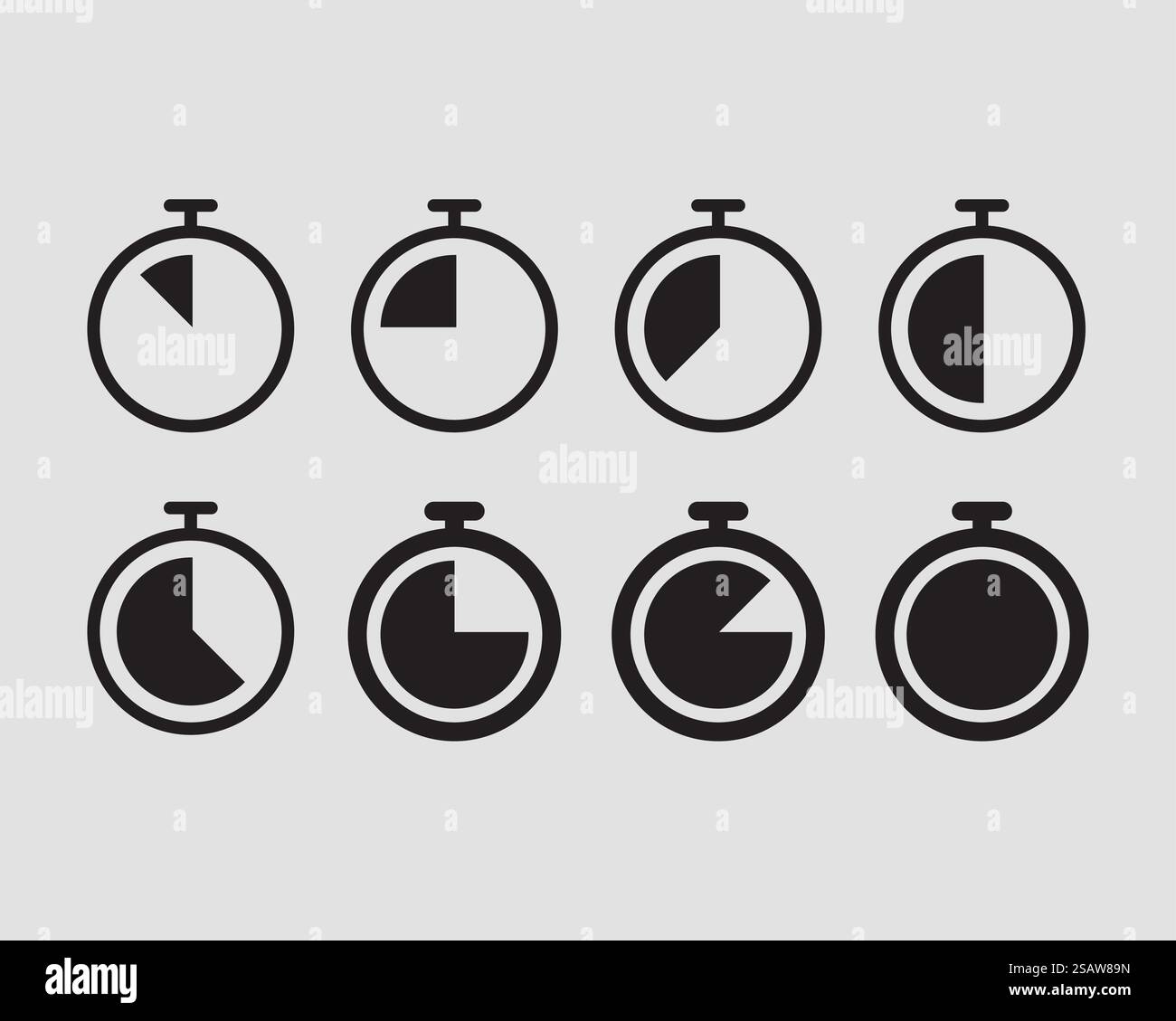 Timer vector. Stopwatch icons set. Clock silhouette isolated Stock ...