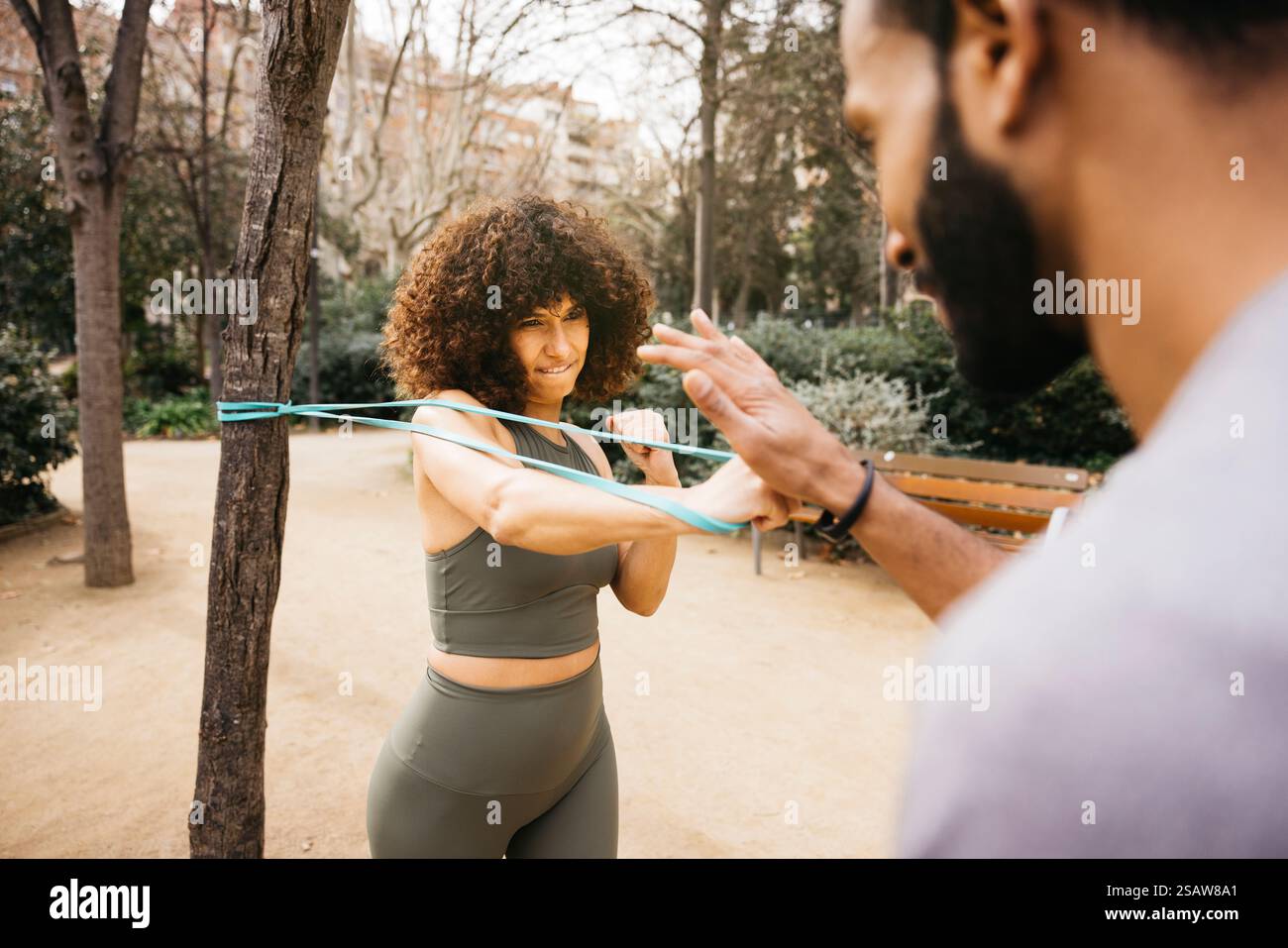 Woman showcasing strength training resistance hi-res stock photography ...