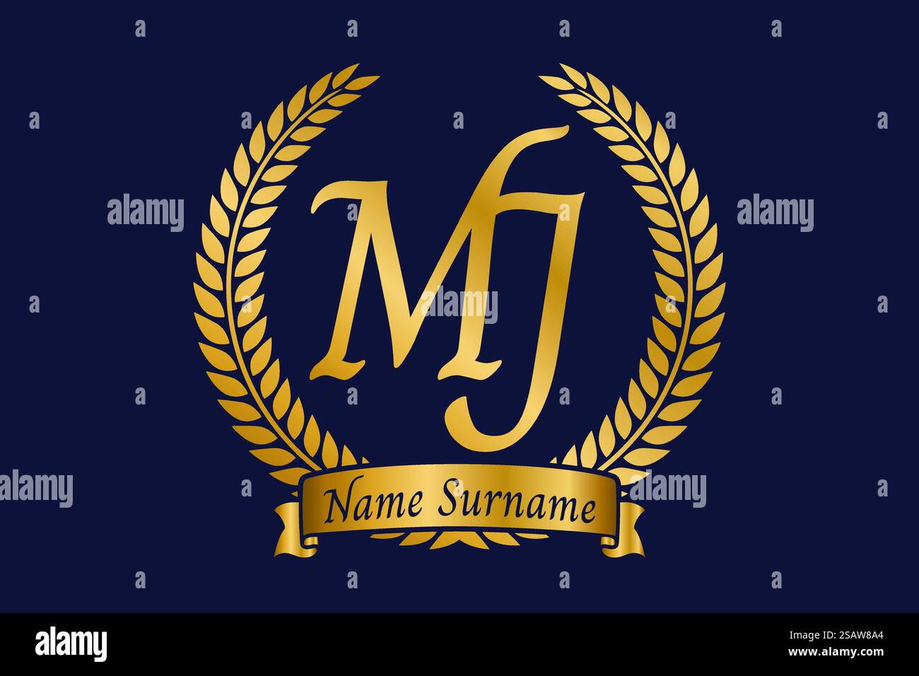 Initial letter M and J, MJ monogram logo design with laurel wreath ...