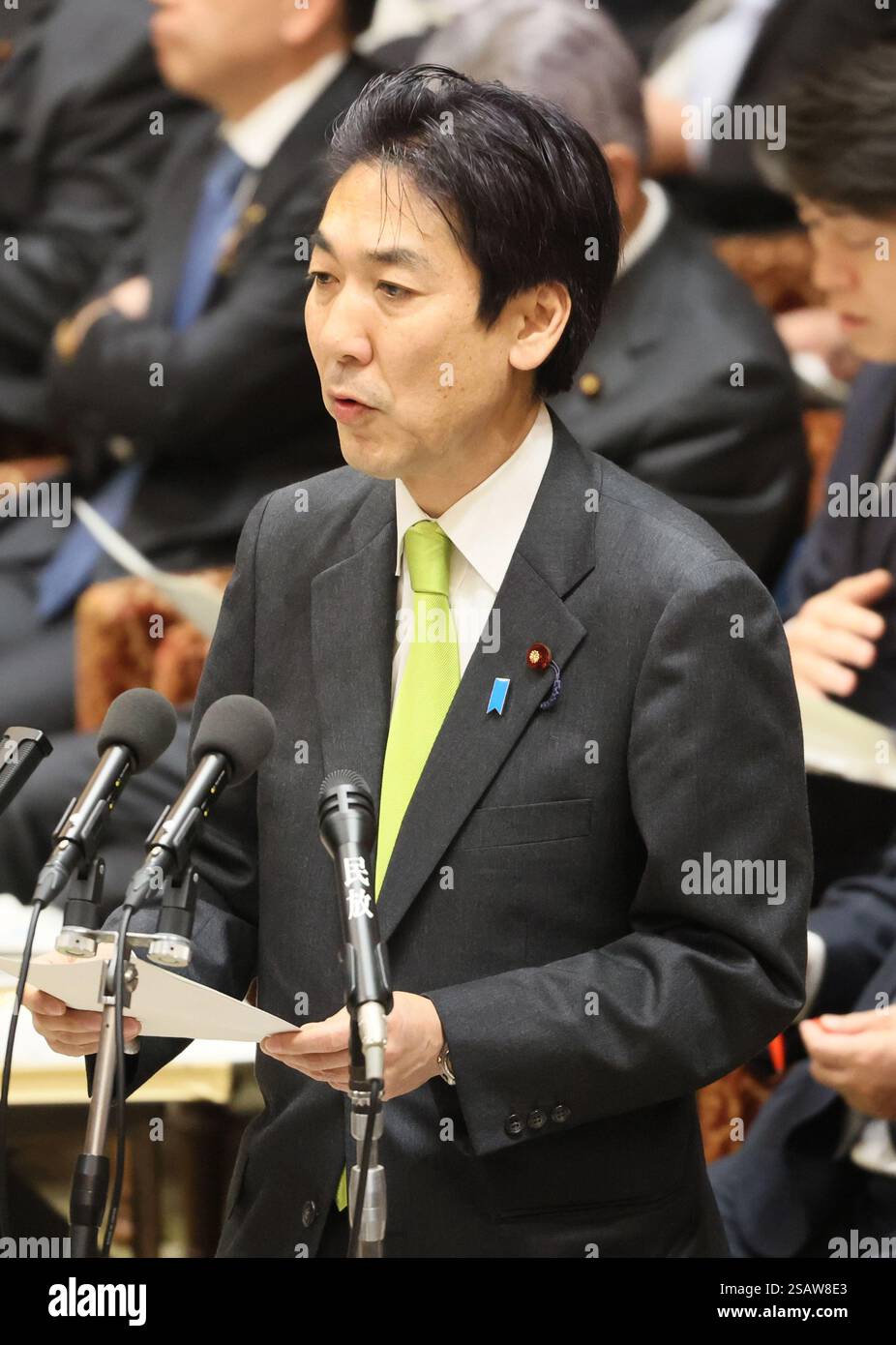 Tokyo, Japan. 31st Jan, 2025. Japanese Space Policy Minister Minoru Kiuchi answers a question at ...