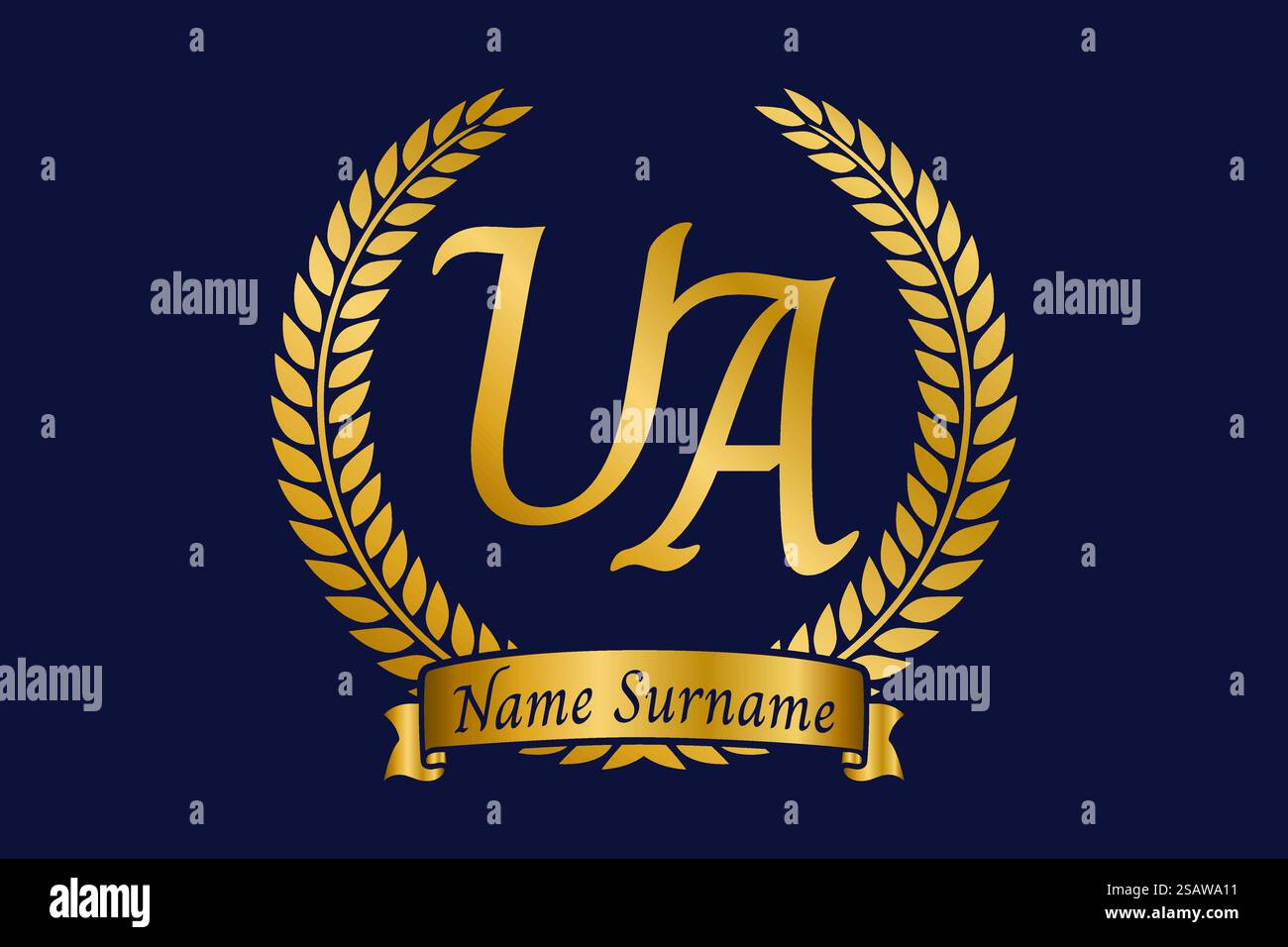 Initial letter U and A, UA monogram logo design with laurel wreath ...