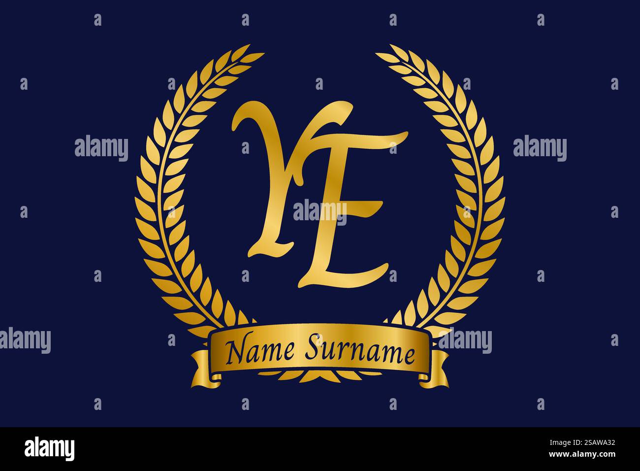 Initial letter Y and E, YE monogram logo design with laurel wreath ...