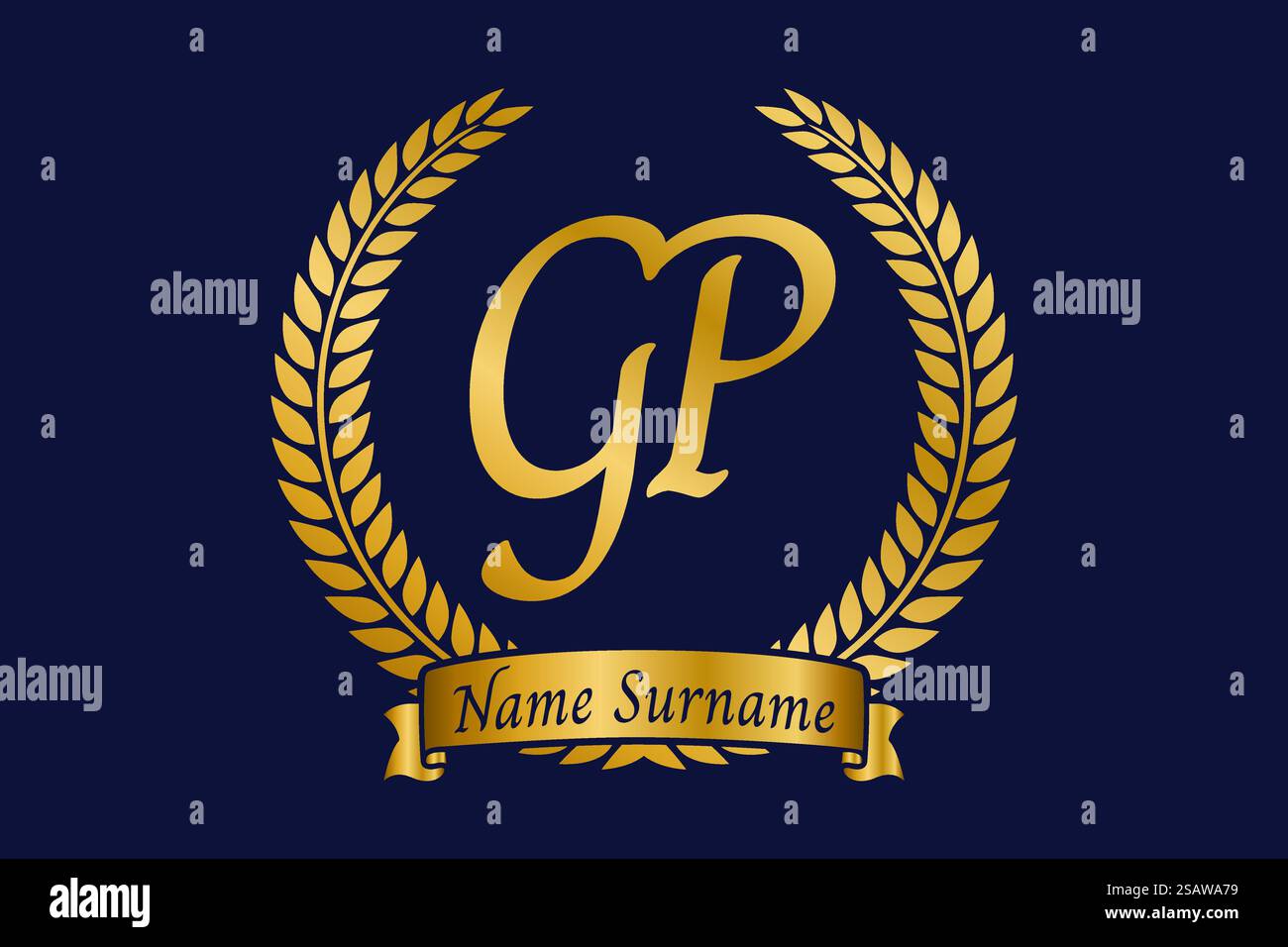 Initial letter G and P, GP monogram logo design with laurel wreath ...