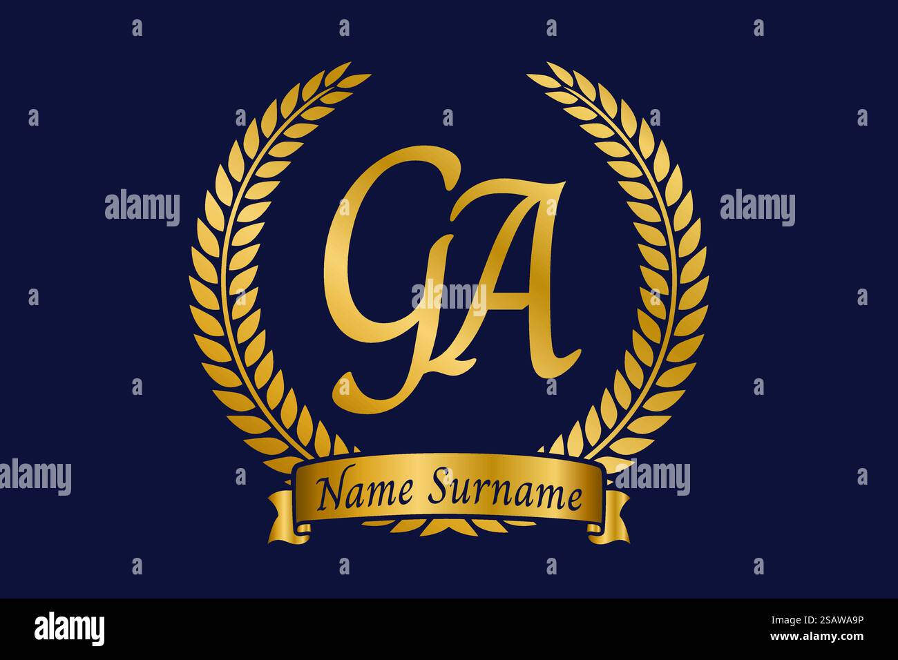 Initial letter G and A, GA monogram logo design with laurel wreath ...
