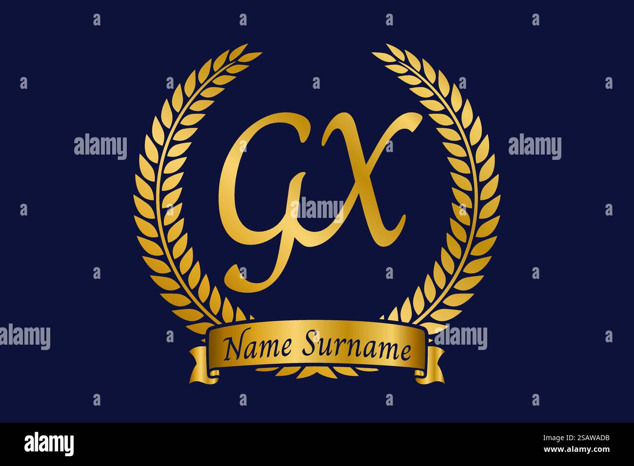 Initial letter G and X, GX monogram logo design with laurel wreath. Luxury golden emblem with ...